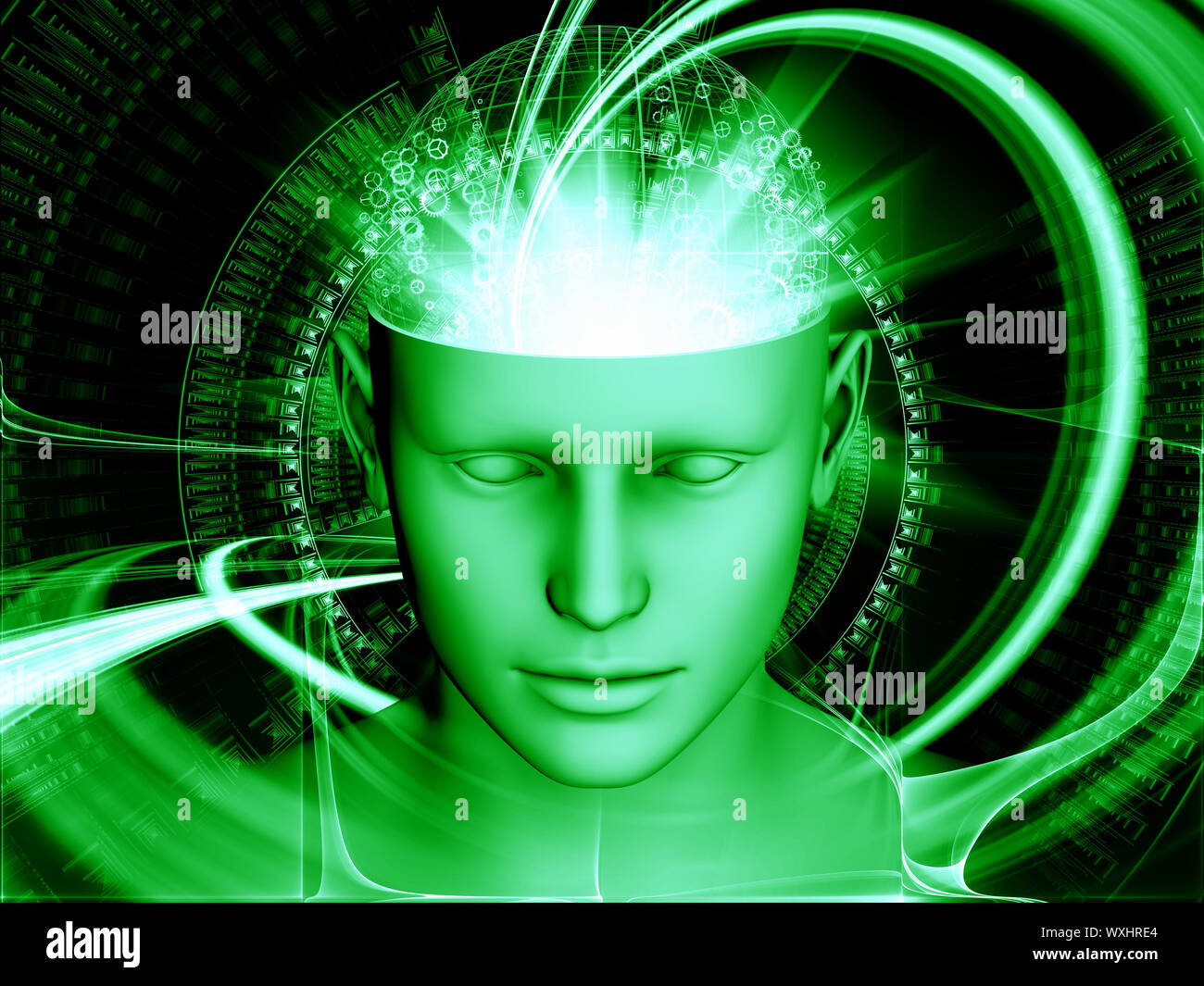 Composition of human head and symbolic elements with metaphorical ...