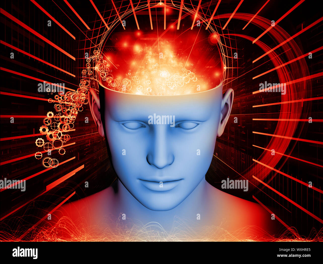 Abstract arrangement of human head and symbolic elements suitable as ...