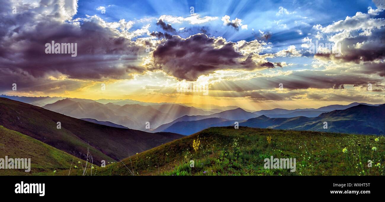 Sunset landscape brige wood forest Stock Photo - Alamy