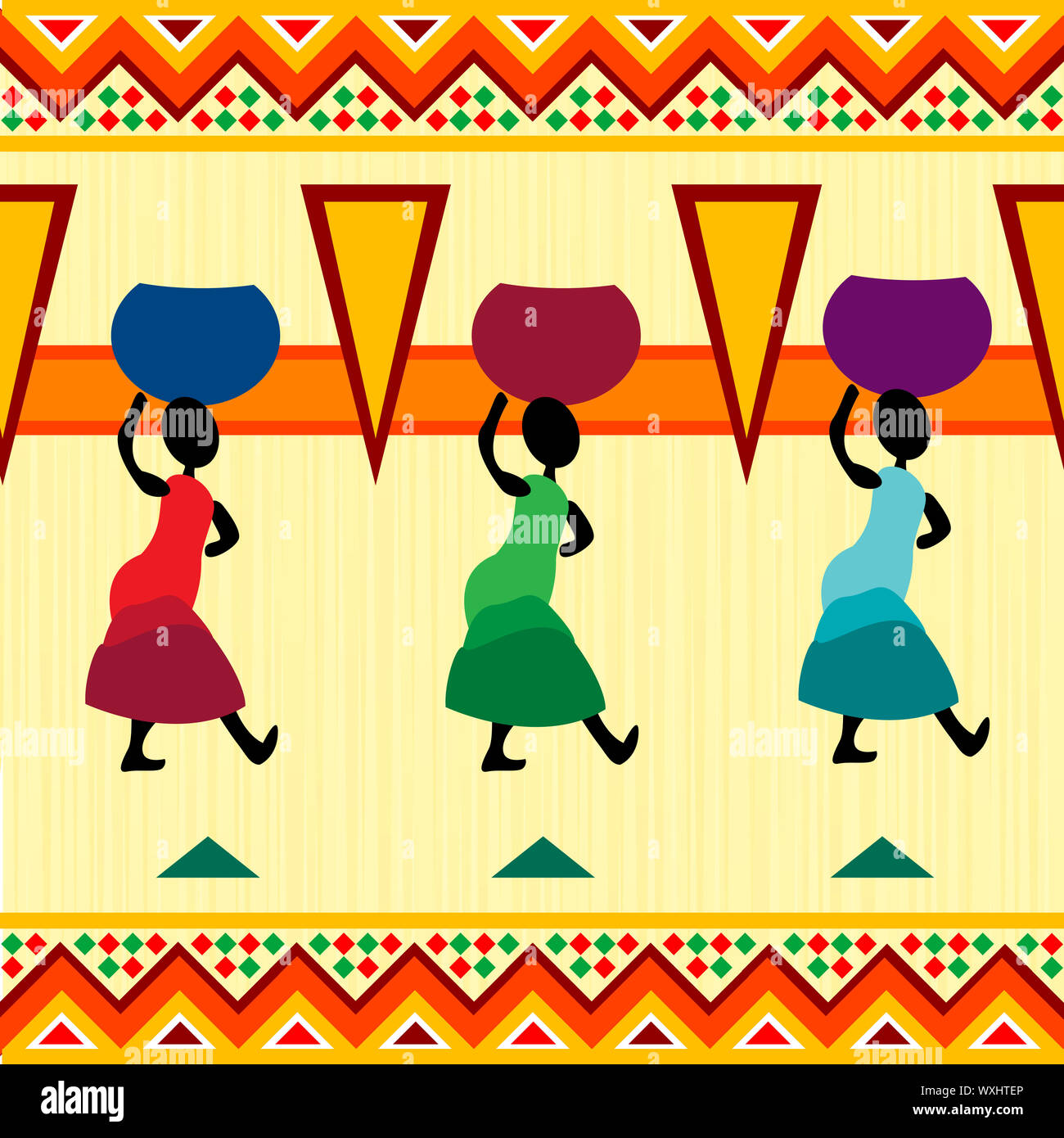 Seamless african design with silhouettes and geometric motives Stock ...