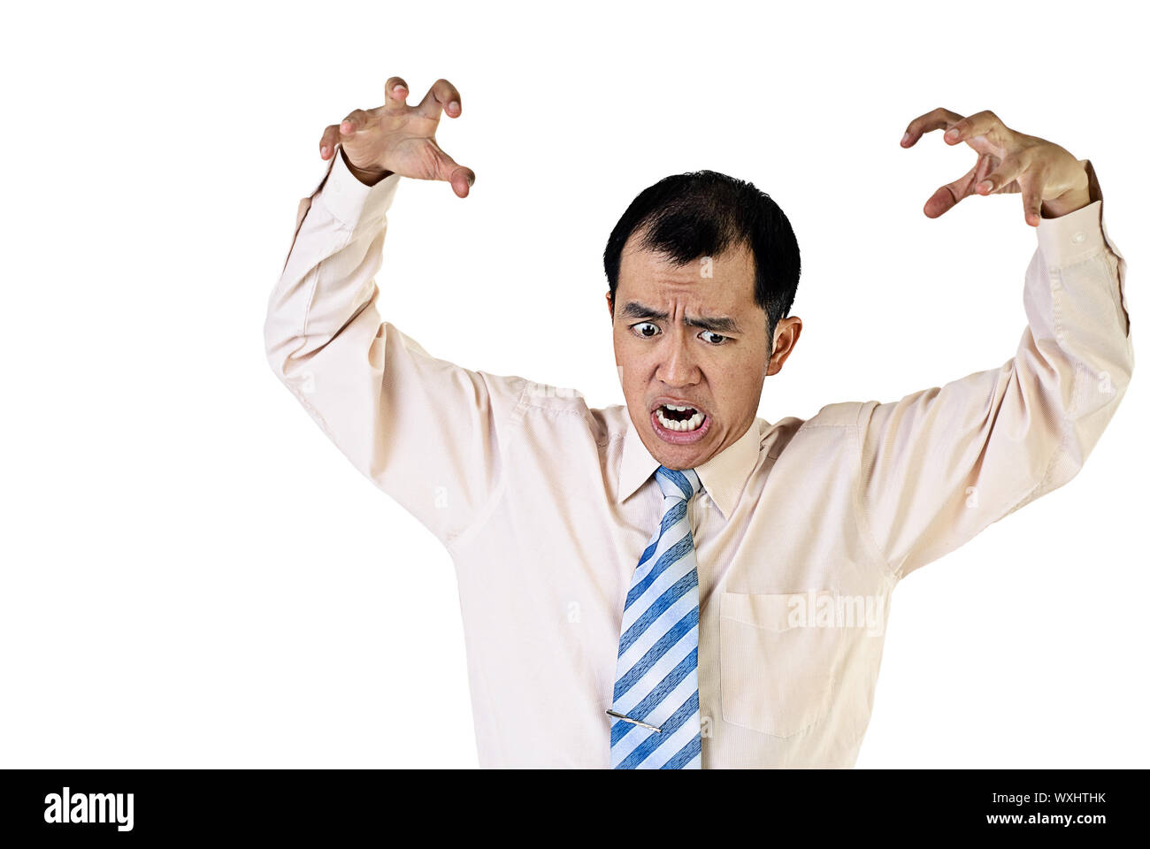 Angry business man portrait of Asian with hands rise Stock Photo - Alamy