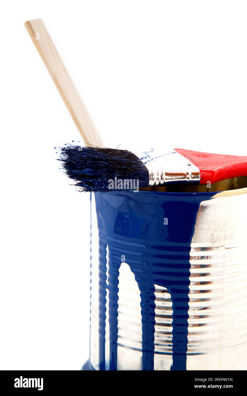 Tin with blue paint for interior of exterior Stock Photo - Alamy