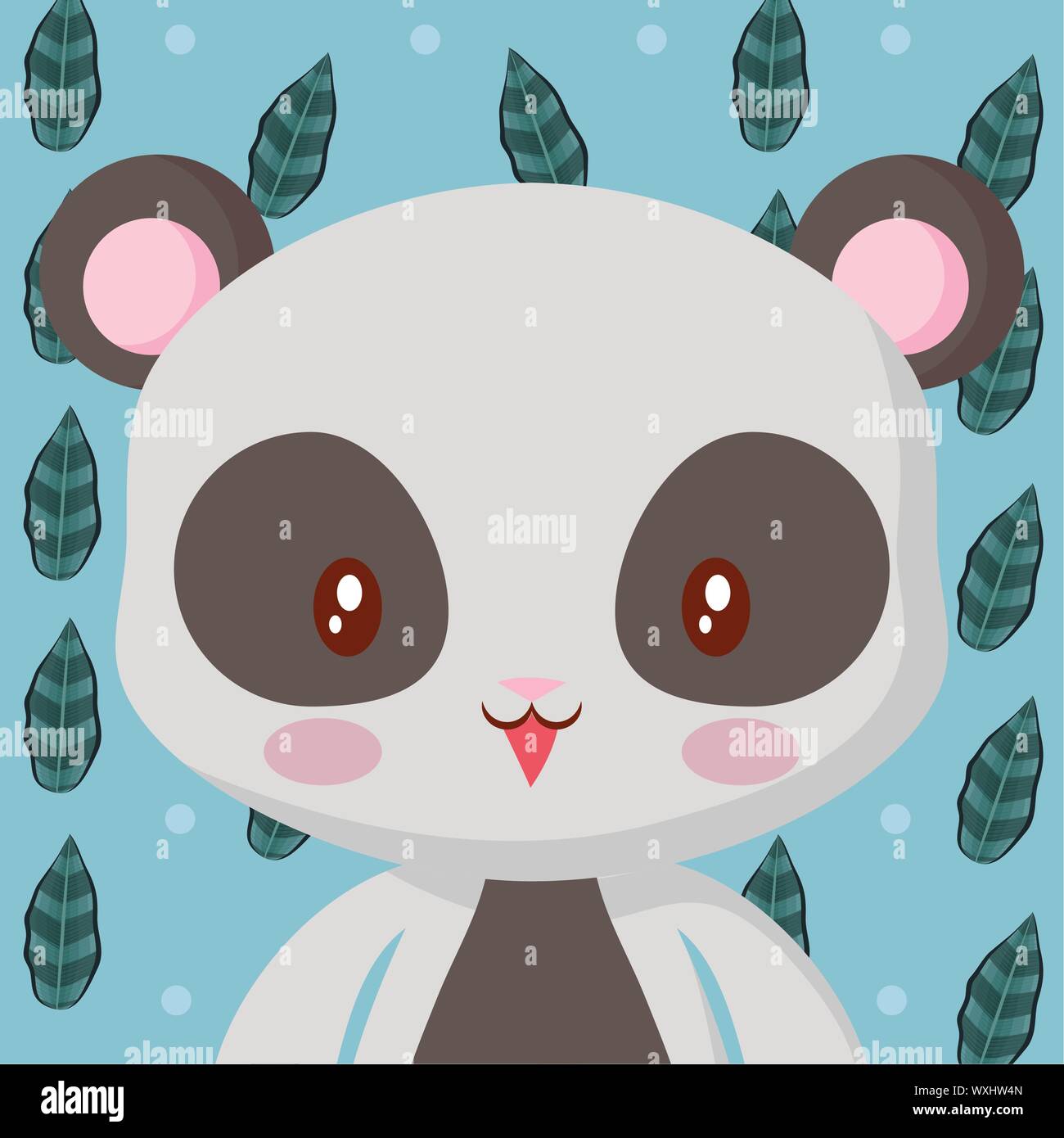 cute panda bear and tropical leaves background, colorful design, vector ...