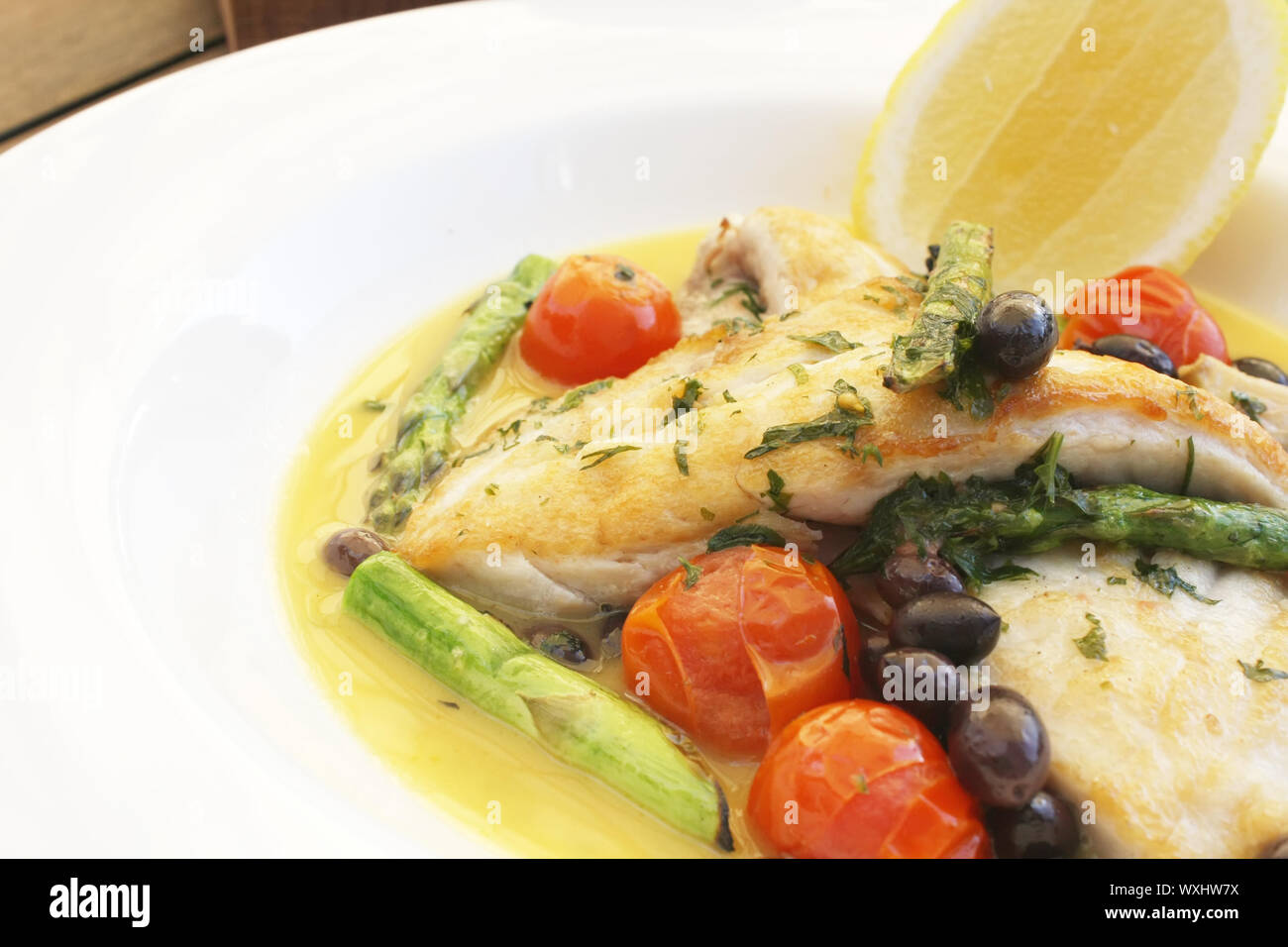 Grilled Fish Healthy Food Meal with Vegetables Stock Photo - Alamy
