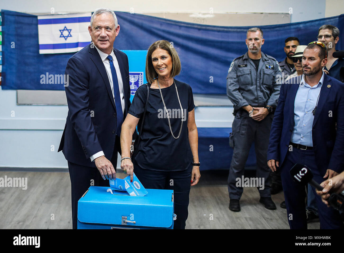 Rosh Haayin, Israel. 17th Sep, 2019. Leader of the Israeli Blue and ...