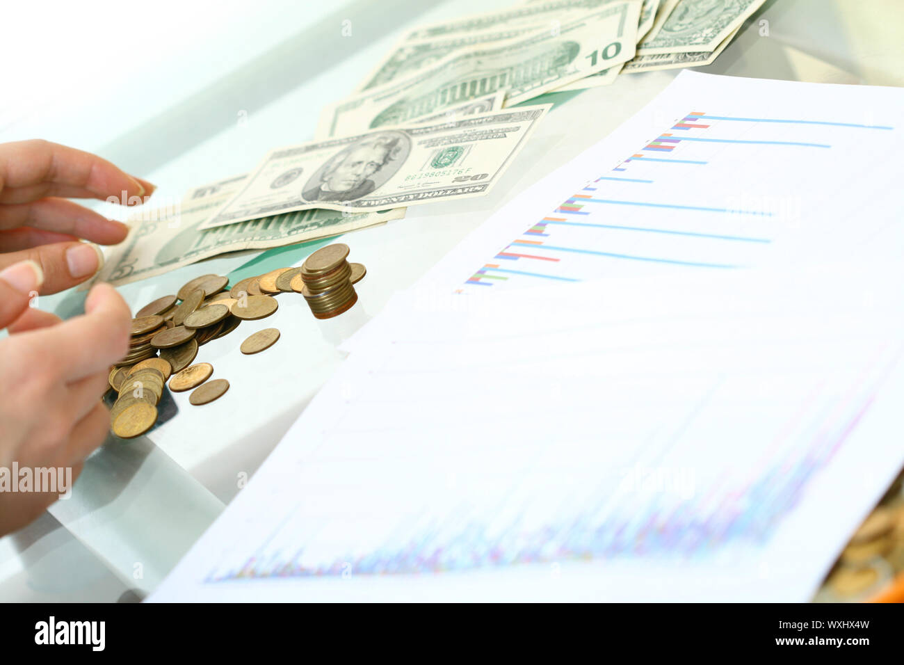 hands counting dollar money on white background Stock Photo - Alamy