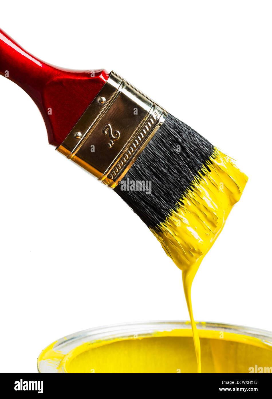 paintbrush with yellow paint isolated on white background Stock Photo ...