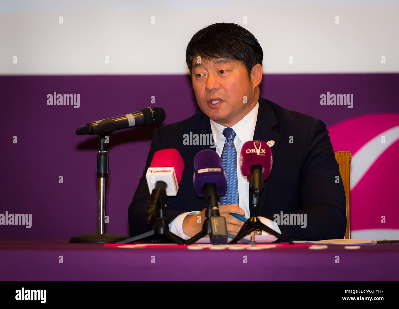 Tony Cho during the draw ceremony of the 2019 Qatar Total Open WTA ...