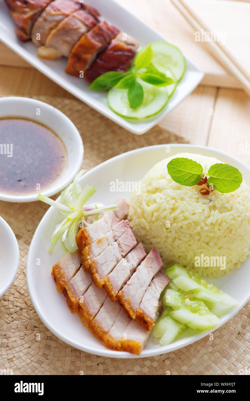 Siu Yuk or crispy roasted belly pork Chinese style and roast duck ...