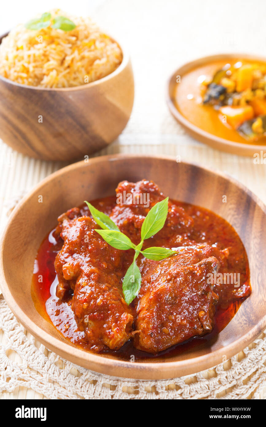 Indian biryani rice and chicken curry, fresh cooked, Indian dish Stock ...