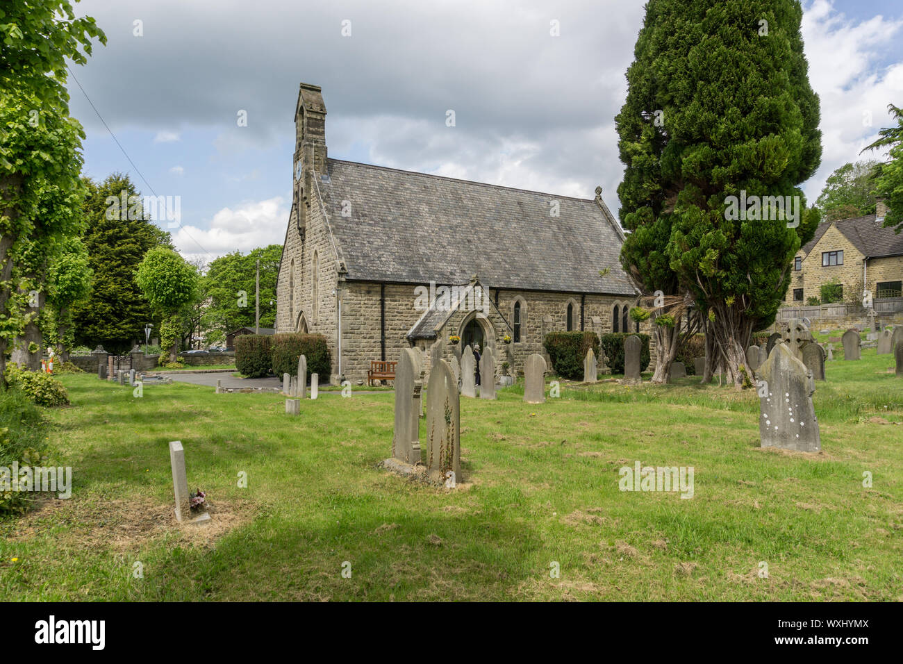 All Saints church in the village of Curbar, Derbyshire, UK; built in ...