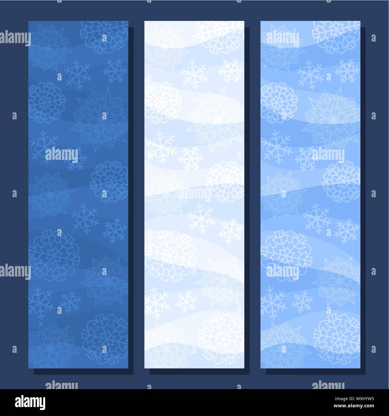 Vector set of vertical banners for Winter season: 3 blue layouts with ...