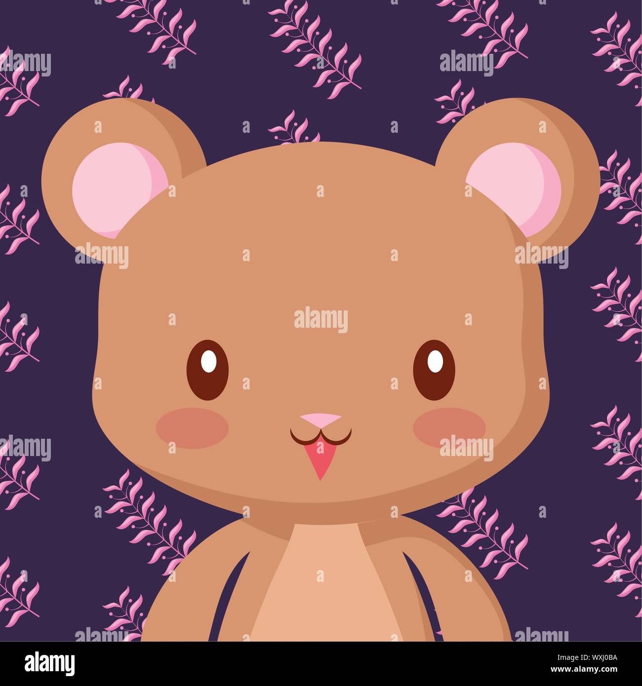 cute bear icon over tropical leaves background, colorful design, vector ...
