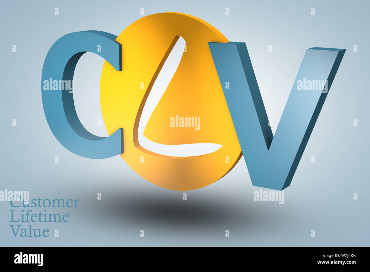 Customer Lifetime Value 3d render concept with blue and white arrows ...