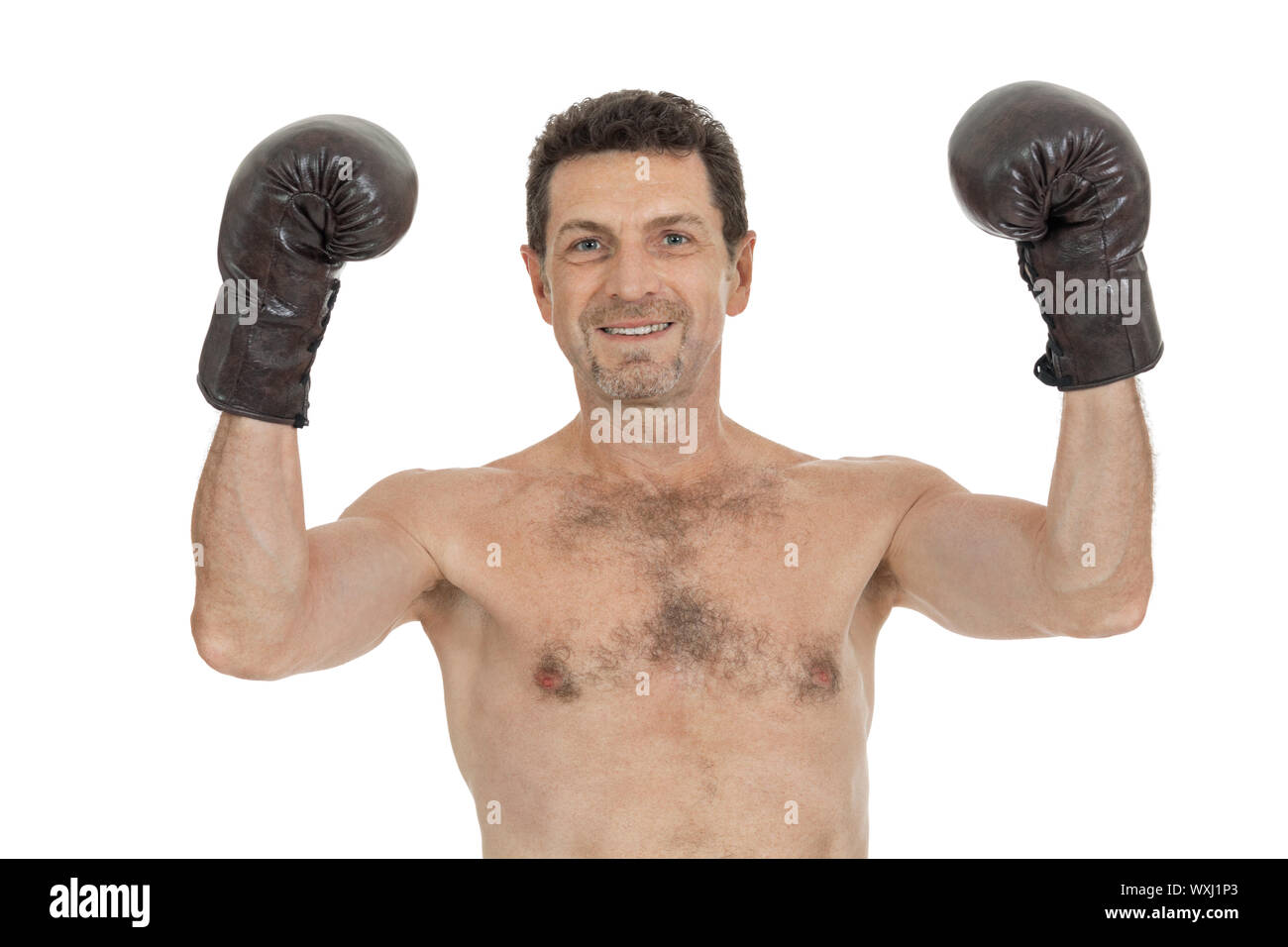 adult smiling man boxing sport gloves boxer isolated on white Stock ...