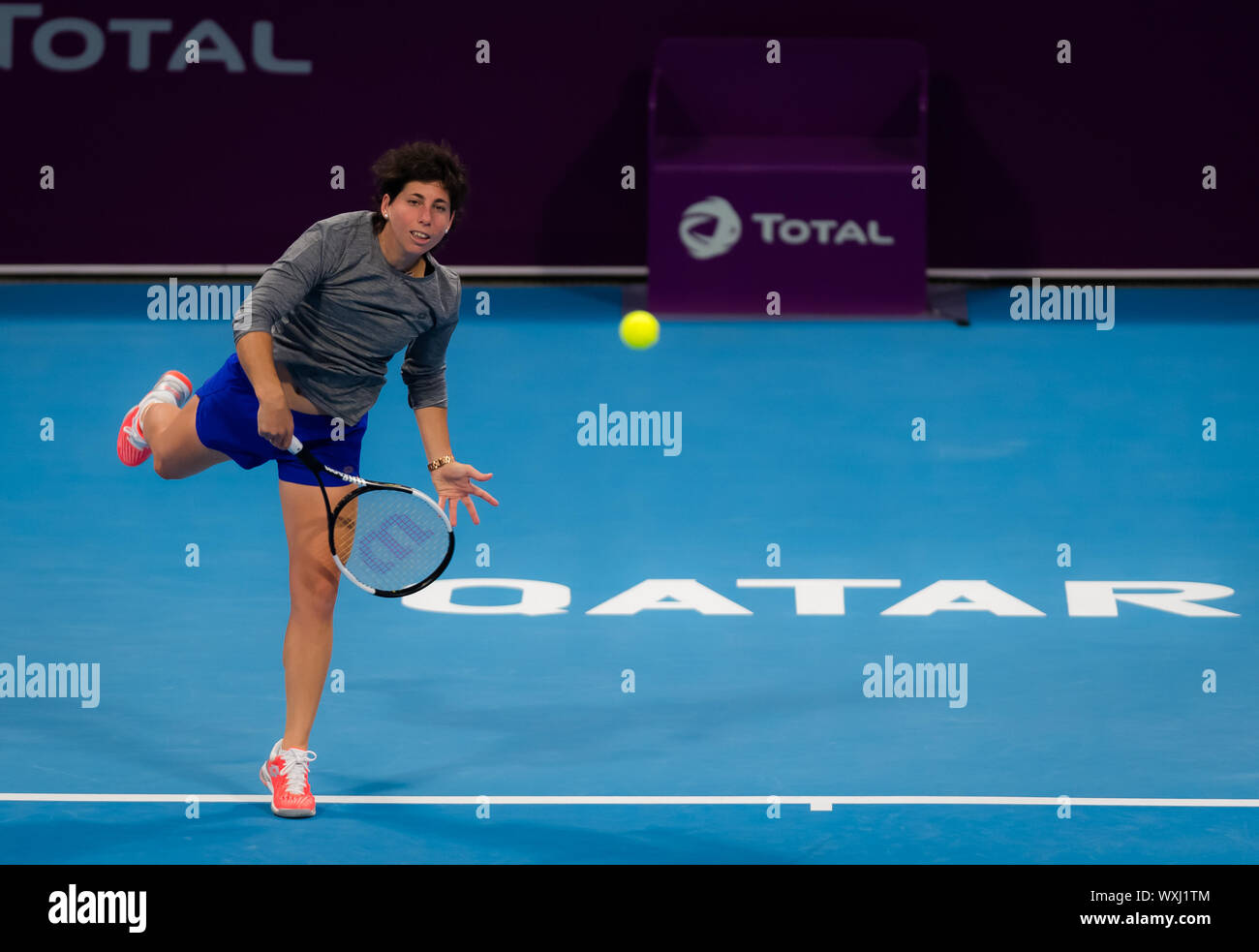 Carla Suarez Navarro of Spain practices ahead of the 2019 Qatar Total ...