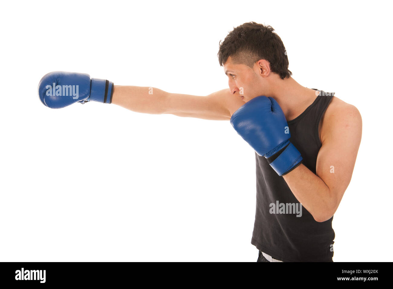 Boxing man with blue gloves isolated over white background Stock Photo ...