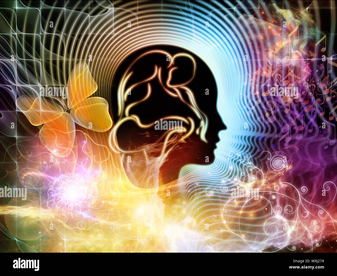 Artistic abstraction composed of human feature lines and symbolic ...
