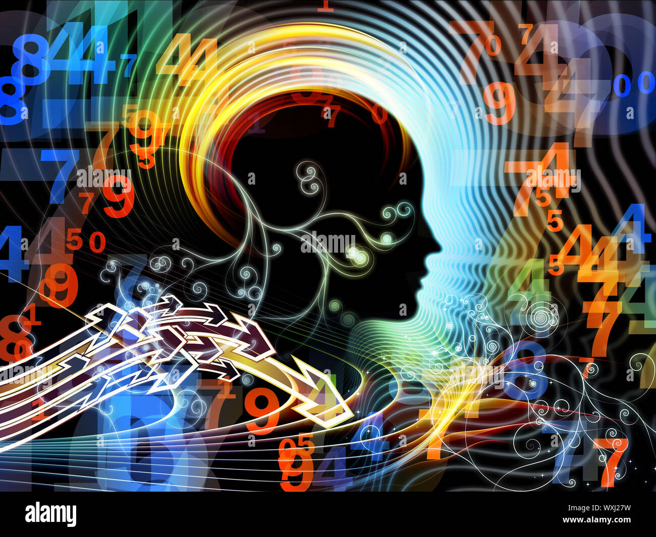 Composition of human feature lines and symbolic elements on the subject ...