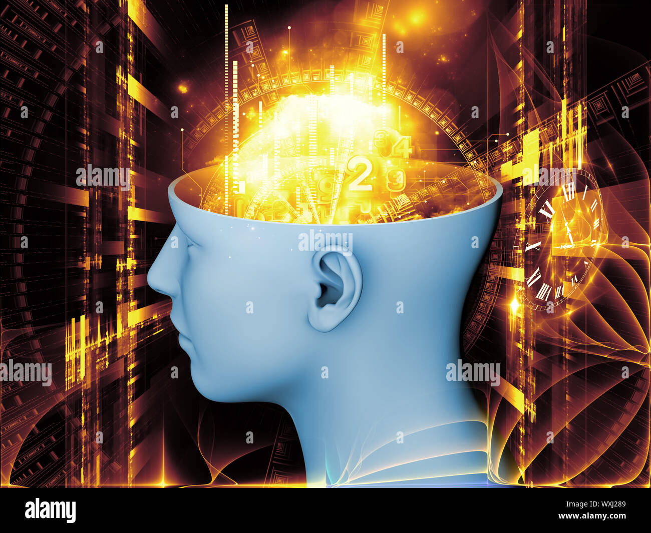Composition of human head and symbolic elements to serve as a ...