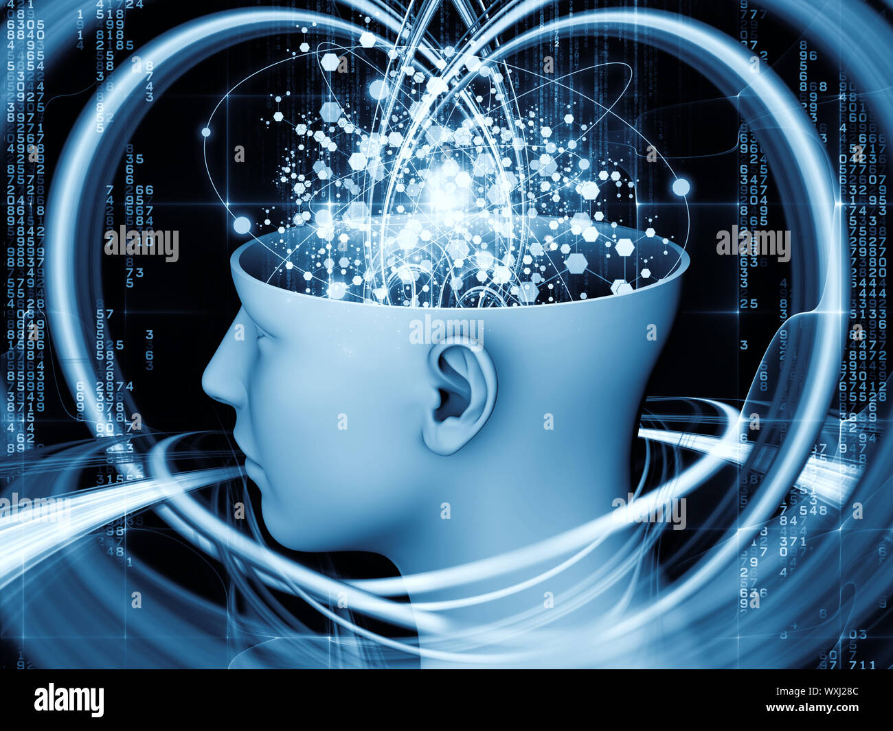 Abstract design made of human head and symbolic elements on the subject ...