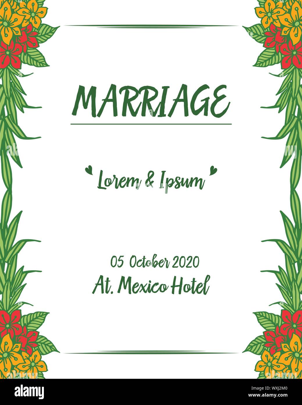 Modern design colorful flower frame, template for card of marriage ...