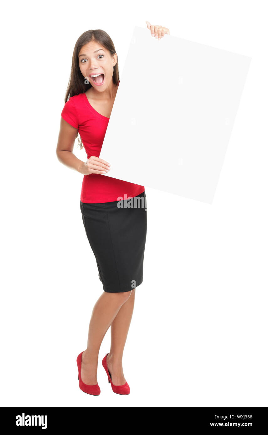 Sign and woman excited Stock Photo - Alamy