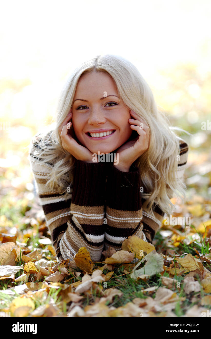 autumn woman portret in park Stock Photo - Alamy