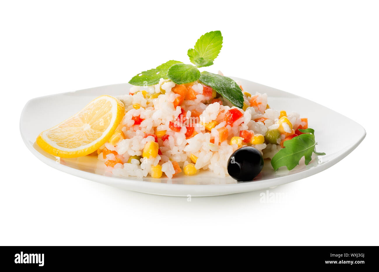 Rice with vegetables isolated on a white background Stock Photo - Alamy