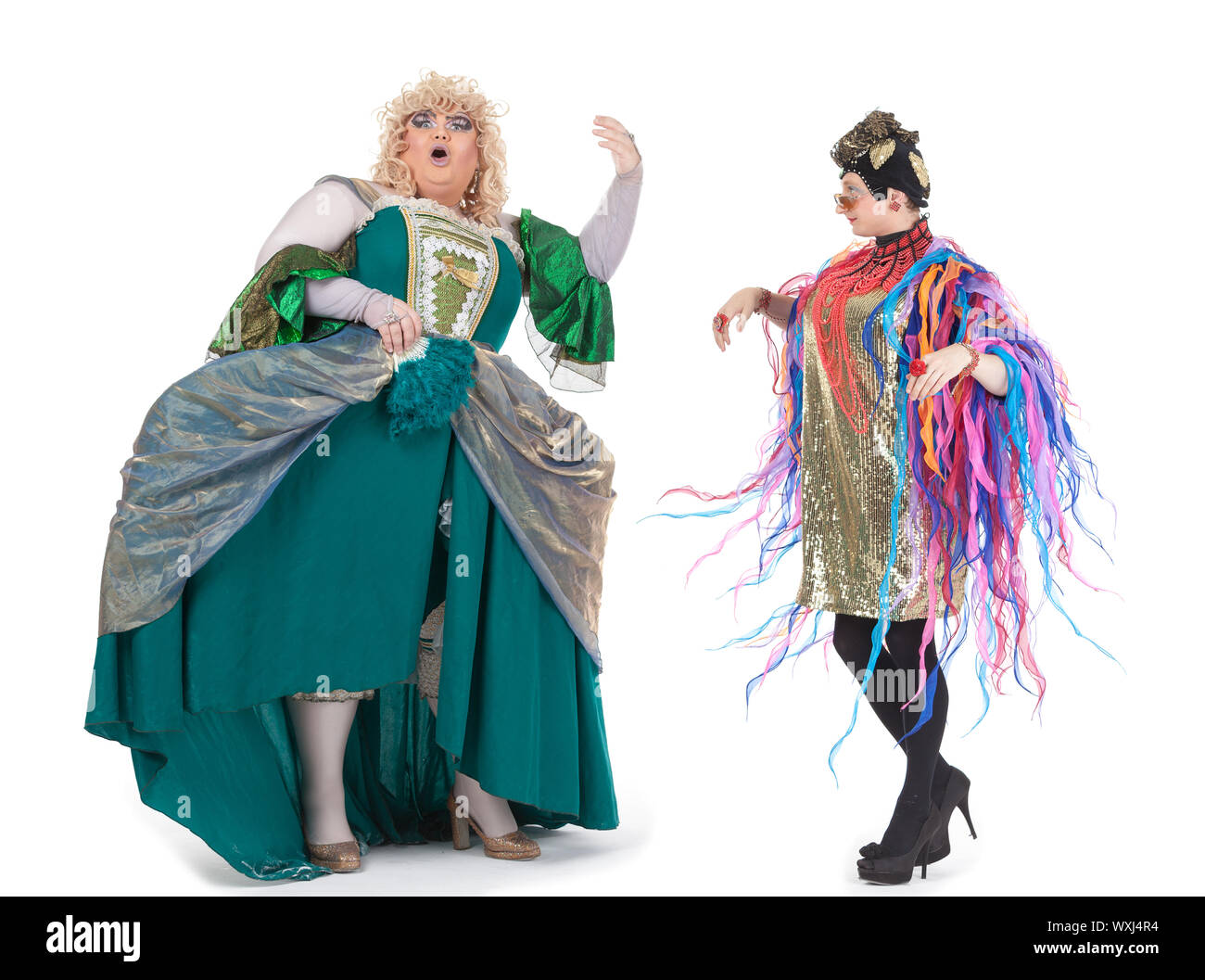 Two drag queens having fun performing together, on white Stock Photo ...
