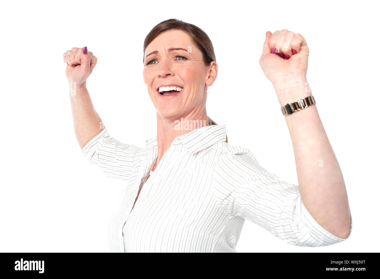 Isolated corporate lady celebrating her victory Stock Photo - Alamy