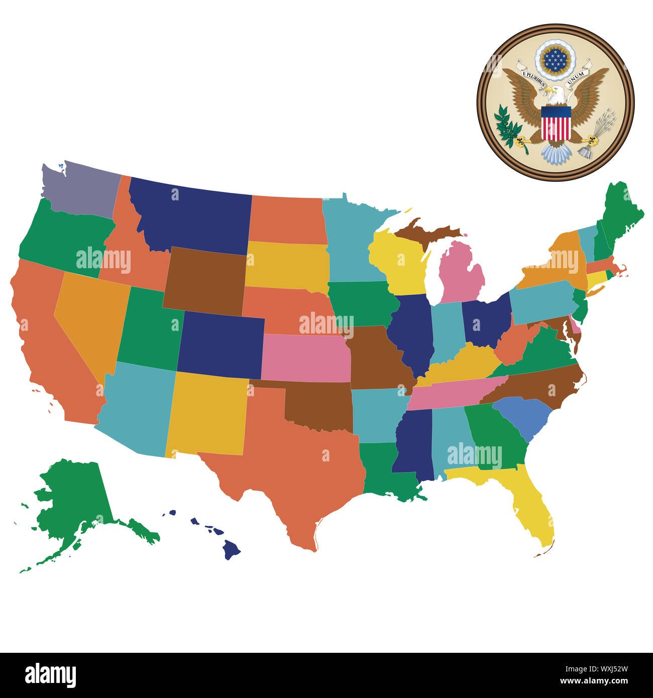 Usa map color line Cut Out Stock Images & Pictures - Alamy