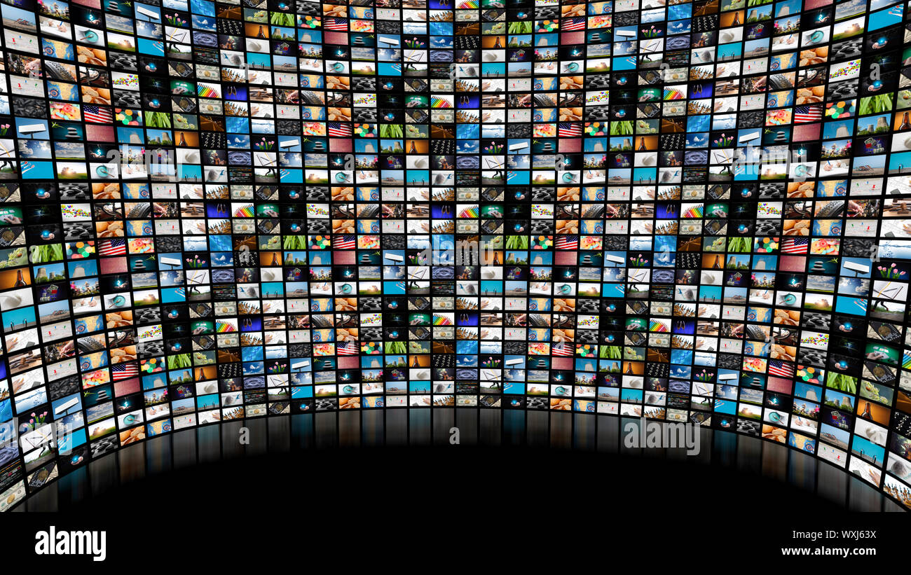 Image of large screen with many channels on blank black background ...