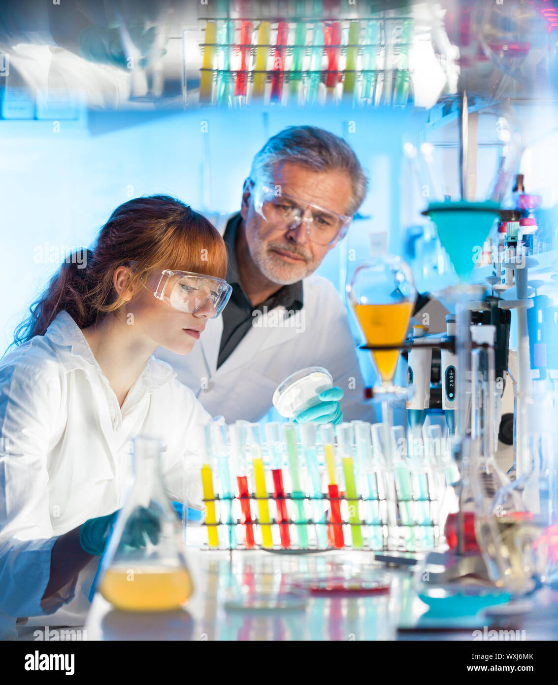 Attractive young female scientist and her senior male supervisor ...