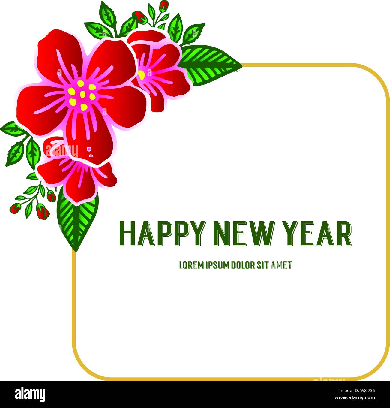 Elegant style red flower frame for poster happy new year. Vector Stock ...
