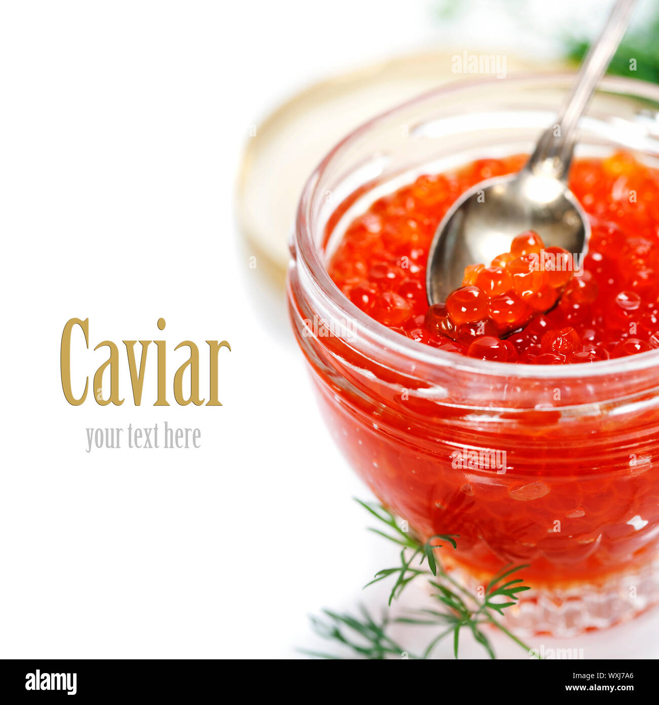 Red caviar on white background (with easy removable sample text Stock ...