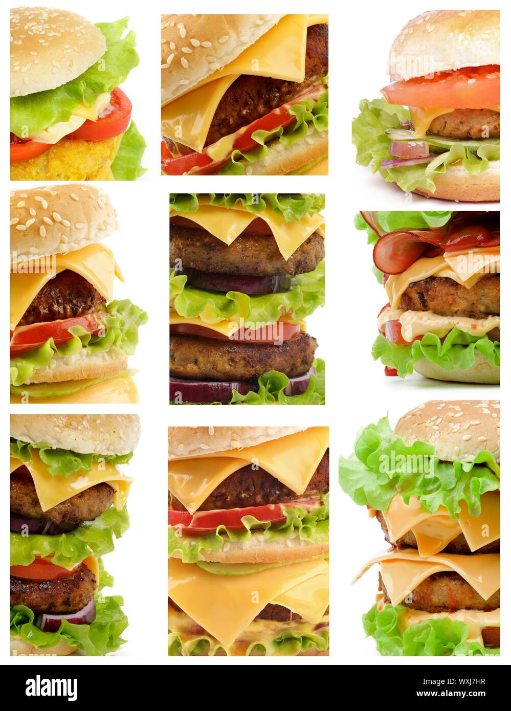 Collection of Various Beef, Cheese, Bacon and Chicken Burgers Stock ...
