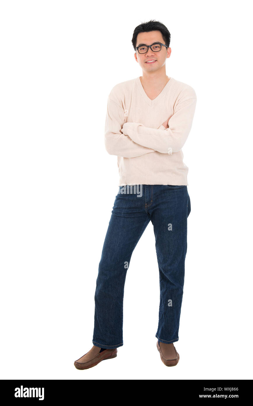 Front view full body Asian man in casual wear standing isolated on ...