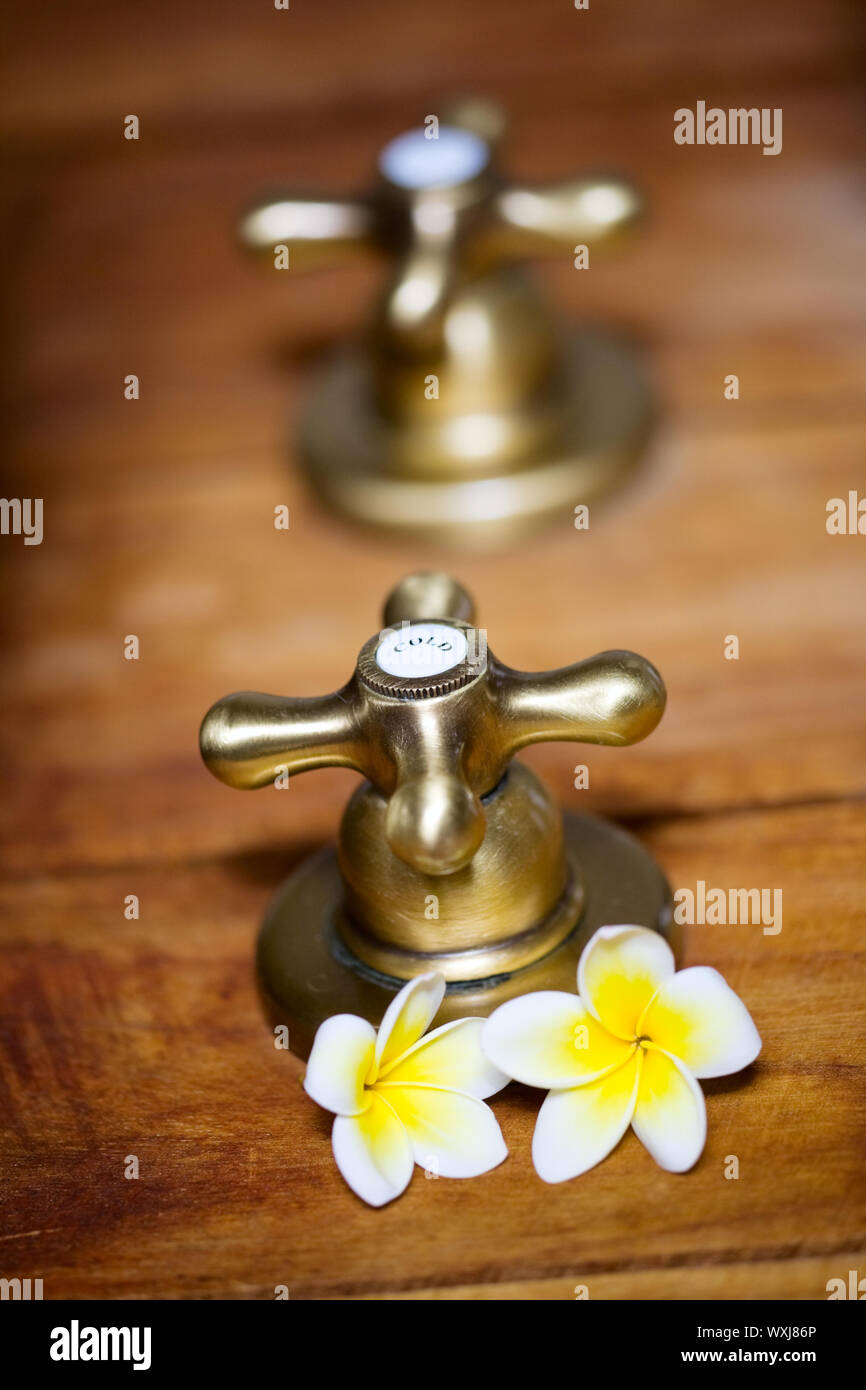 Vintage style hot and cold tap in SPA Stock Photo - Alamy
