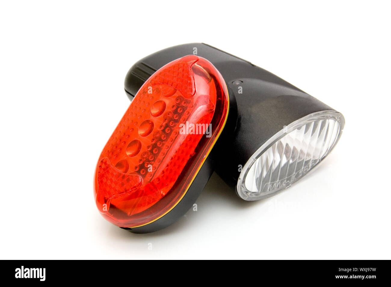 Safety lights for the bicycle on a white background Stock Photo - Alamy