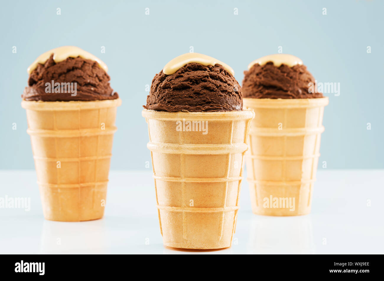 Ice cream cones and cones with chocolate and waffles hi-res stock ...