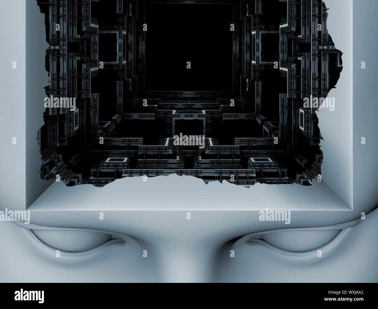 Geometry of Mind series. Backdrop of human head and fractal elements on ...