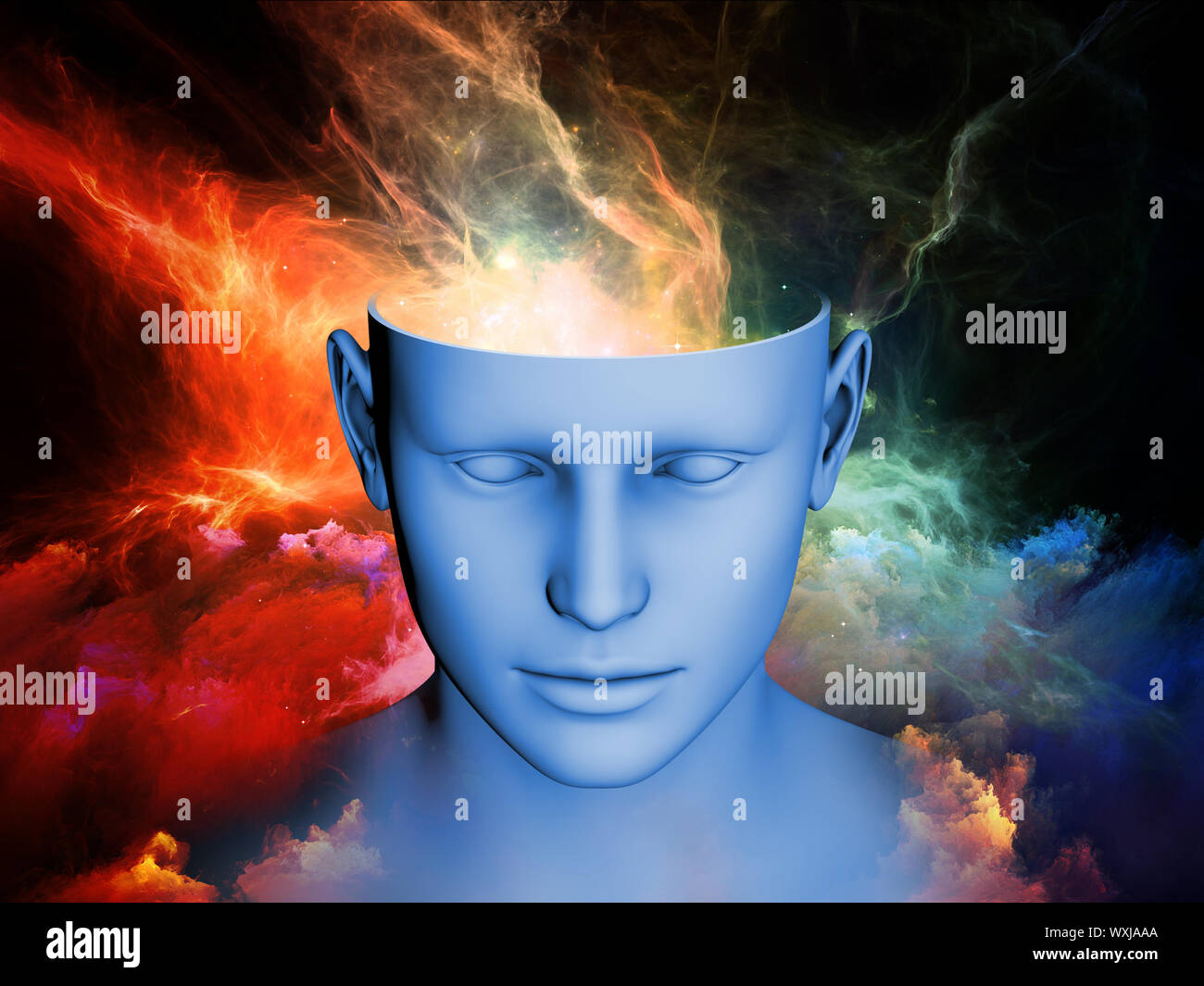 Abstract arrangement of human head and symbolic elements suitable as ...
