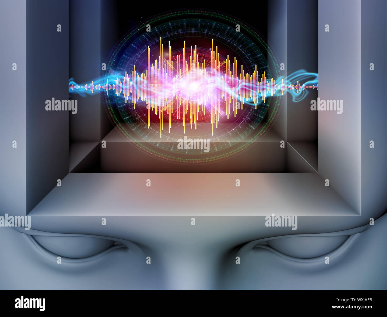 Geometry of Mind series. Composition of human head and fractal elements ...