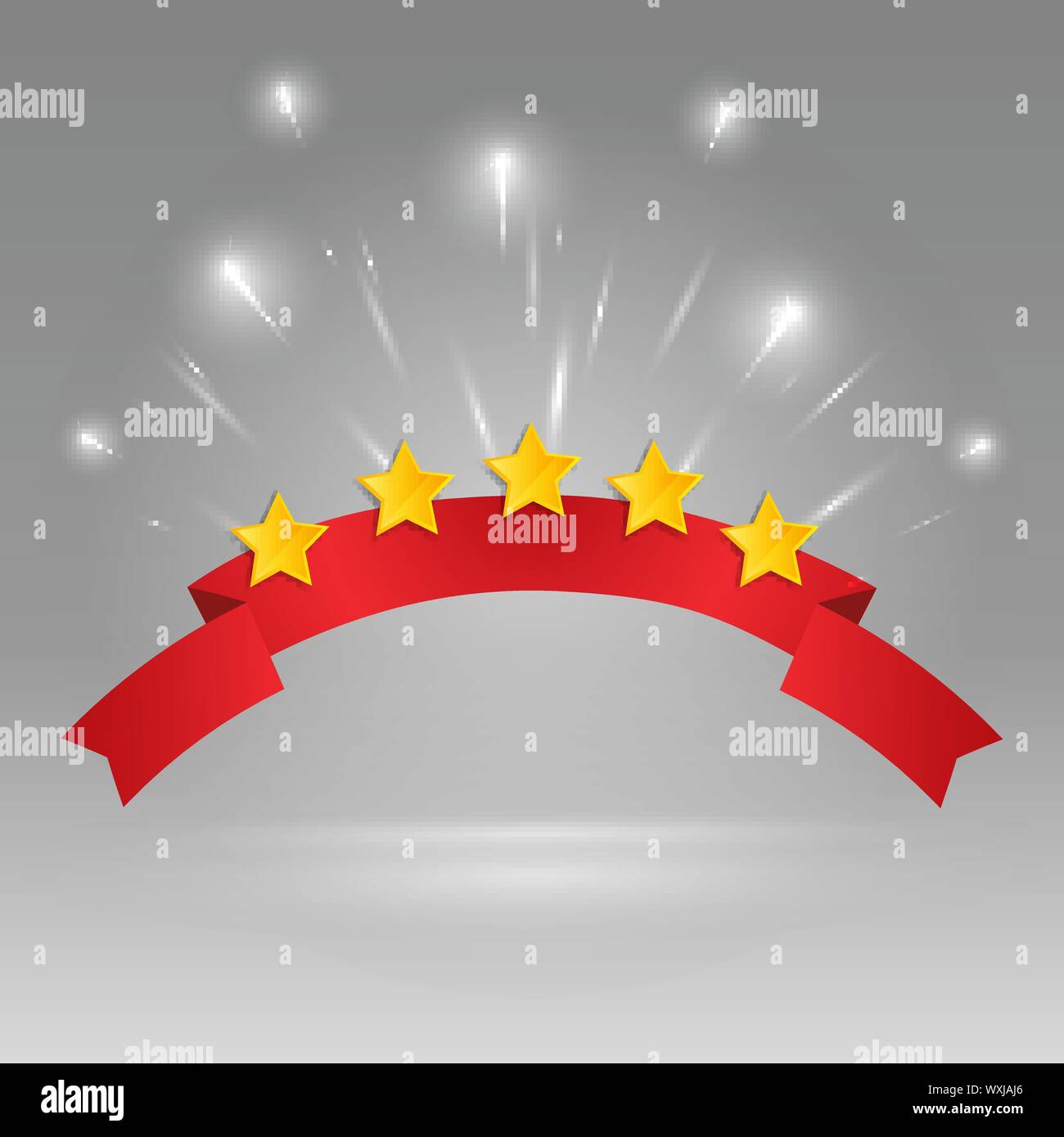 Five star golden rating, feedback creative vector illustration with red ...