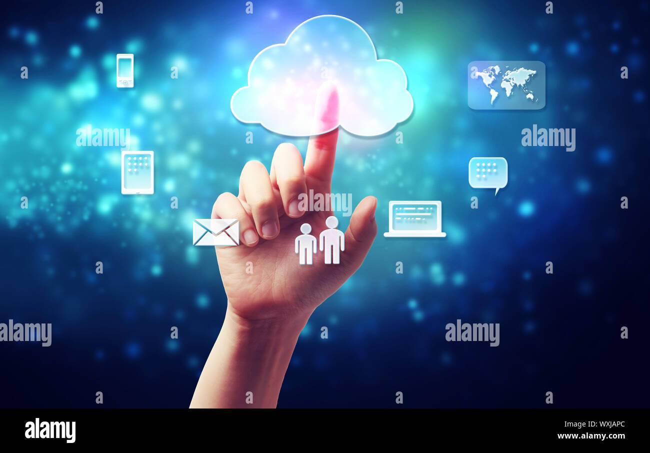 Cloud computing connectivity concept being pressed in a one persons ...