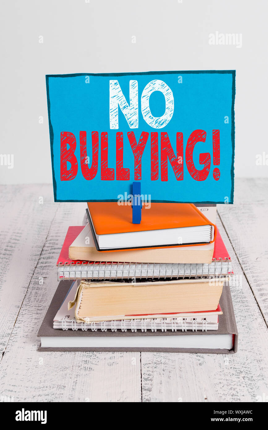 Writing note showing No Bullying. Business concept for stop aggressive ...
