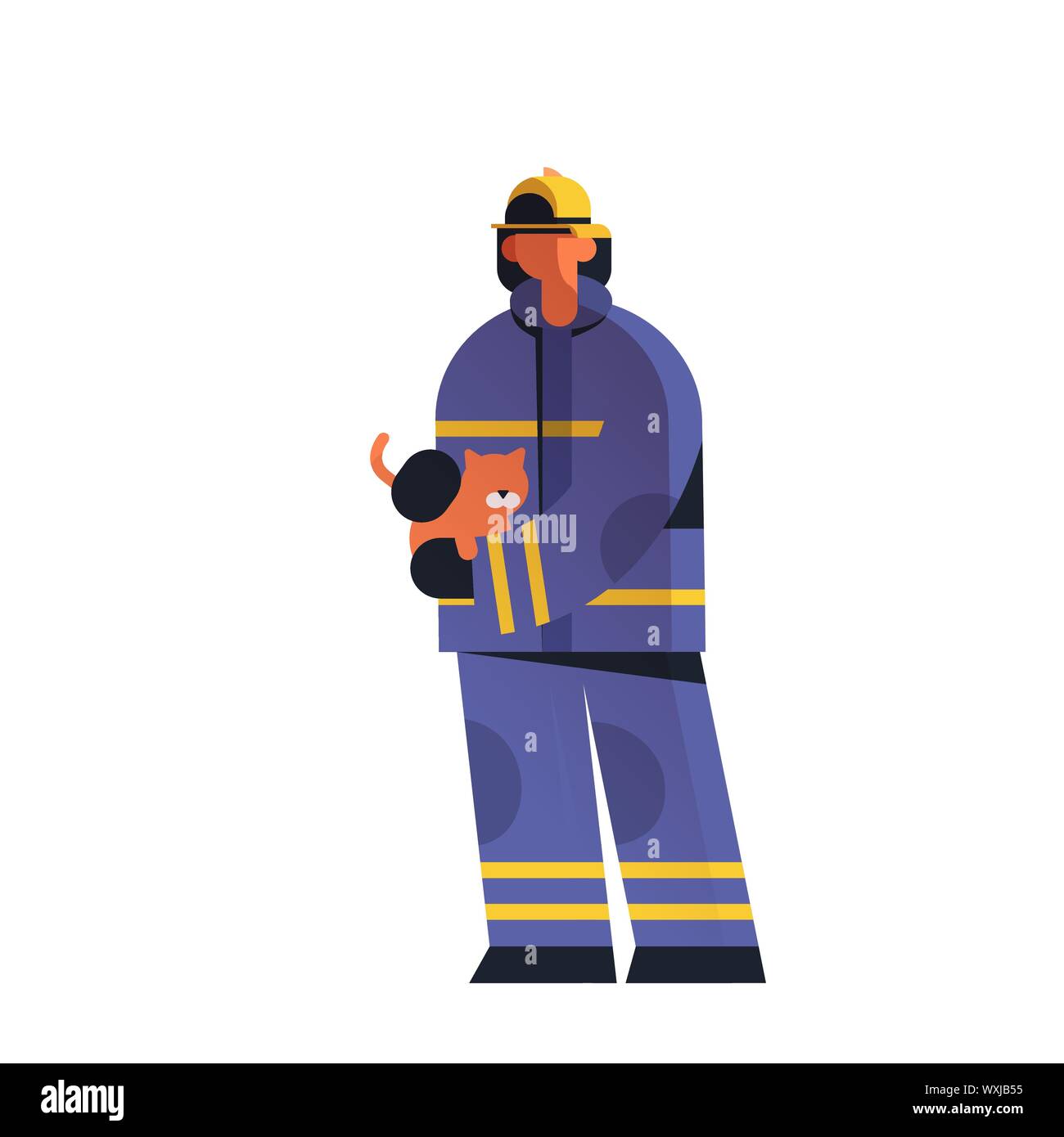 brave fireman rescuing cat firefighter wearing uniform and helmet firefighting emergency service ...