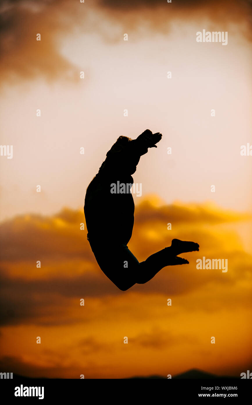 Full length portrait of a excited funny bearded man while dancing ...