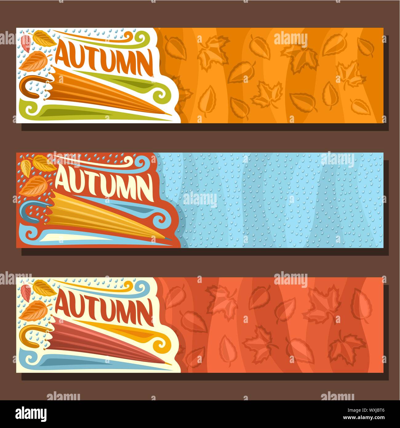 Vector set of horizontal banners for Autumn season: 3 layouts with ...